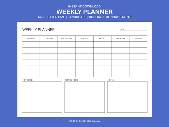 Weekly Organizer Weekly Schedule Weekly Planner Weekly | Etsy