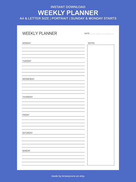 Weekly Organizer Weekly Schedule Weekly Planner Weekly | Etsy
