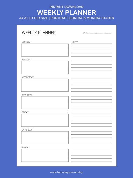 Weekly Organizer Weekly Schedule Weekly Planner Weekly - Etsy