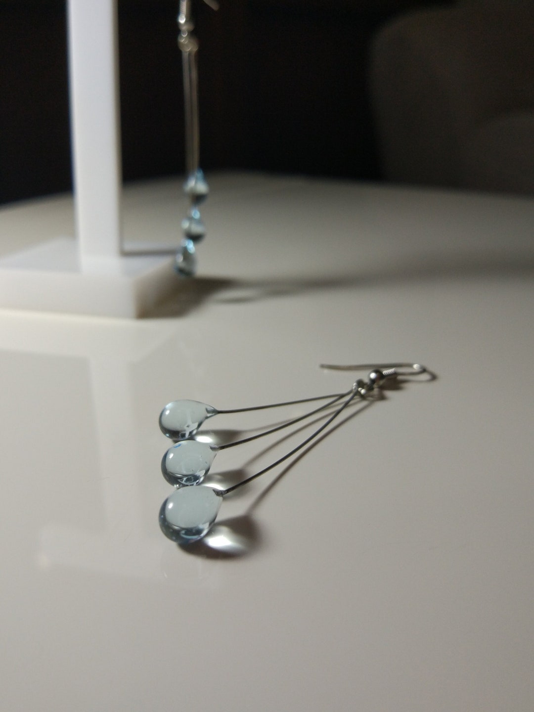 Triple Water Drop Earring Teardrop Earring Glass Drop Long Earrings ...