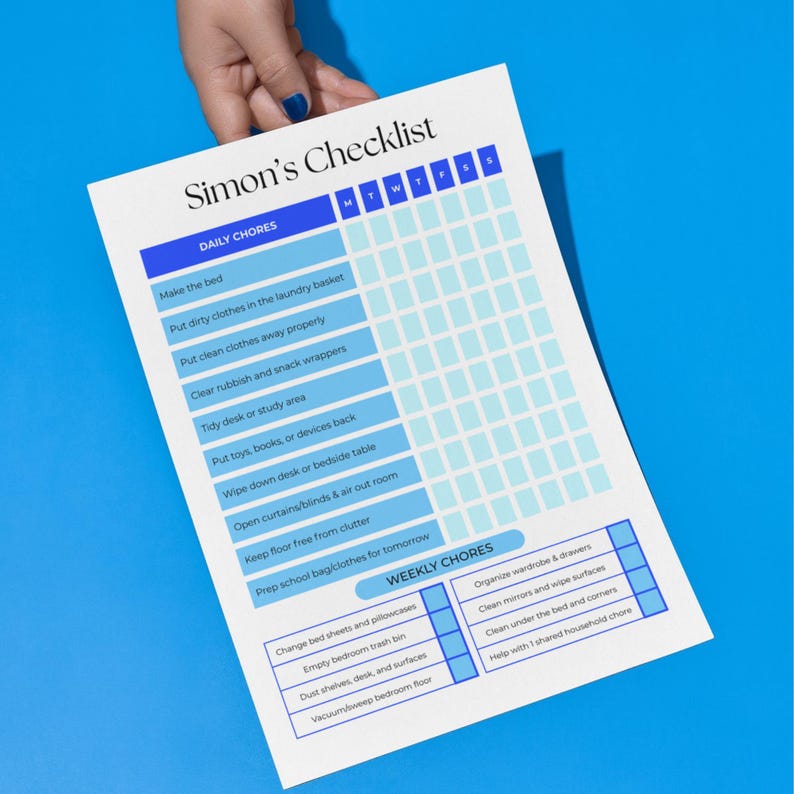 Editable Boys Chore Chart Printable, Cleaning Routine, Daily & Weekly ...