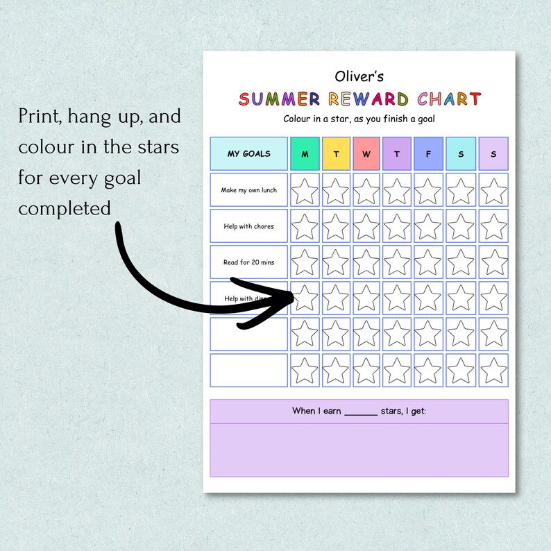Summer Reward Chart for Kids Behavior Tracker Printable Star Canva ...