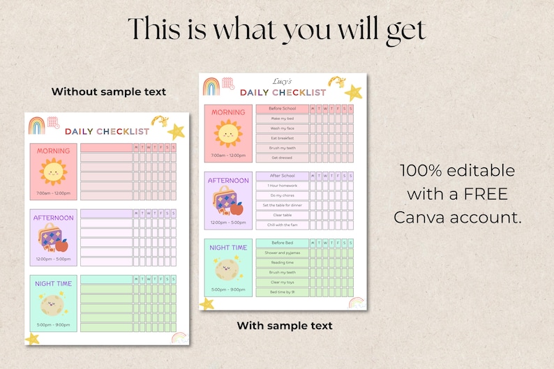 School Kids Routine Chart Printable Daily Checklist for Morning After ...