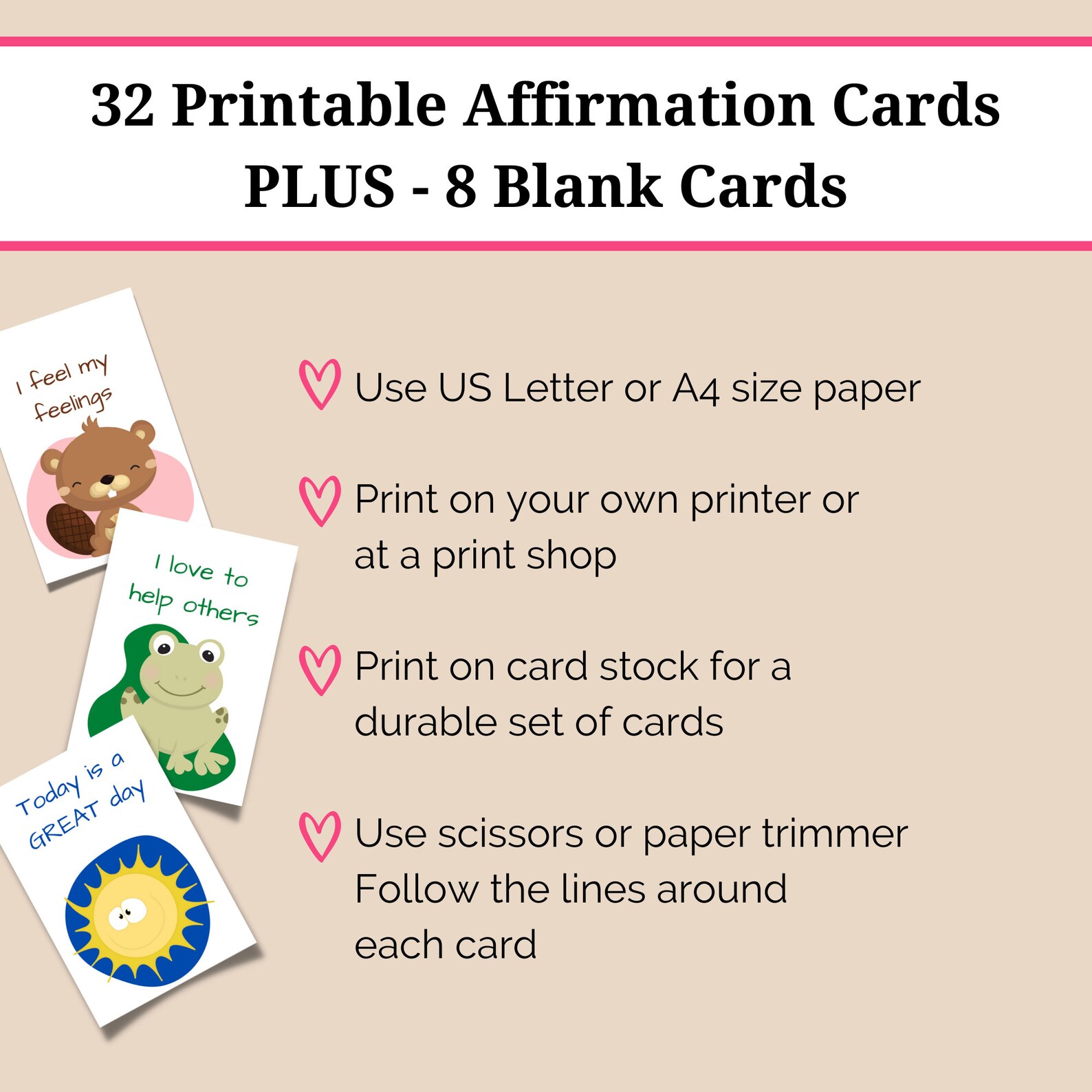 32 Positive Affirmation Cards, Kids Printable Lunchbox Notes, Love ...