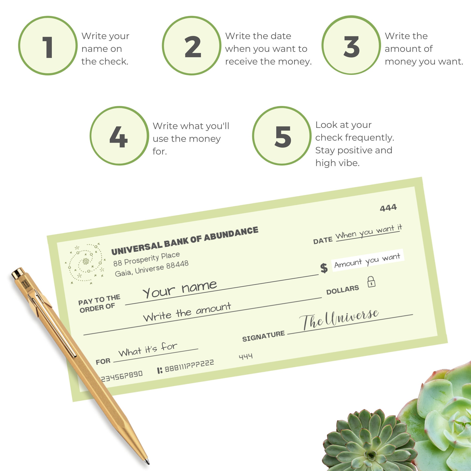 Law of Attraction Manifestation Checks, Vision Board Checks, Vision ...