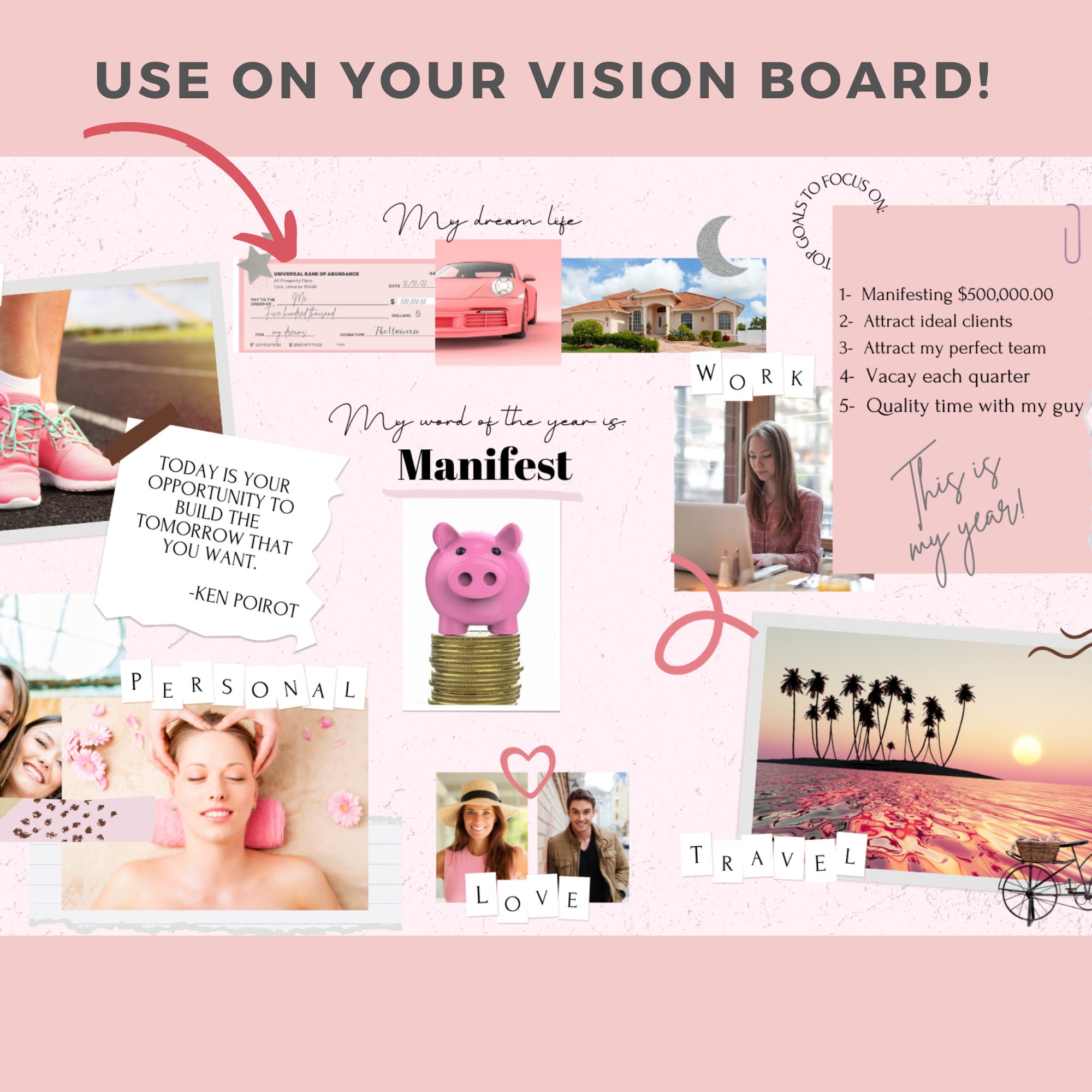 Money Manifestation Check, Prosperity Wealth Abundance Vision Board ...