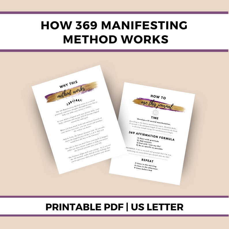 369 Manifestation Journal Printable, 369 Method, Manifesting Guide, Law ...