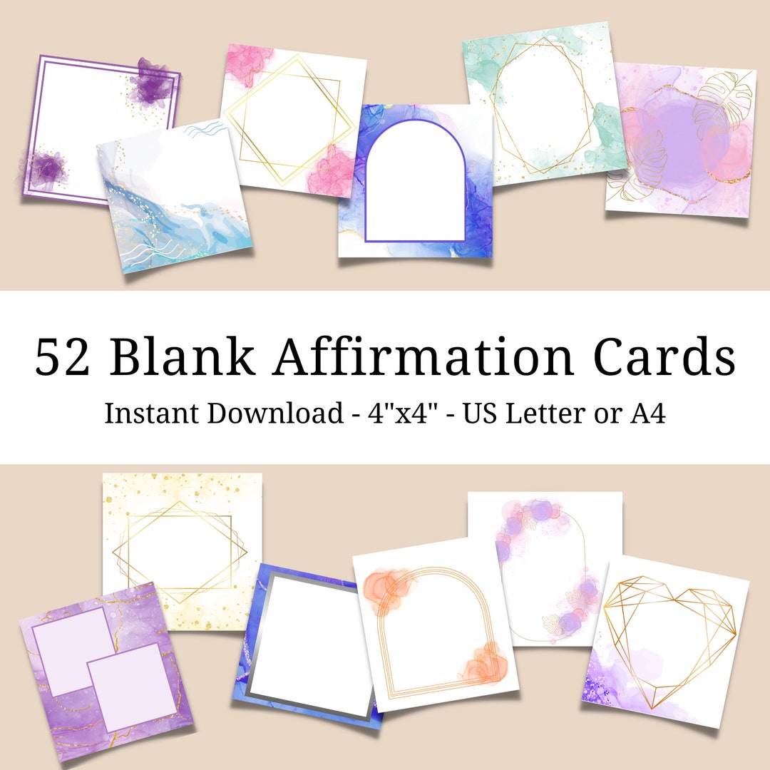 52 Printable Blank Affirmation Cards, Watercolor Scripture Bible Verse ...