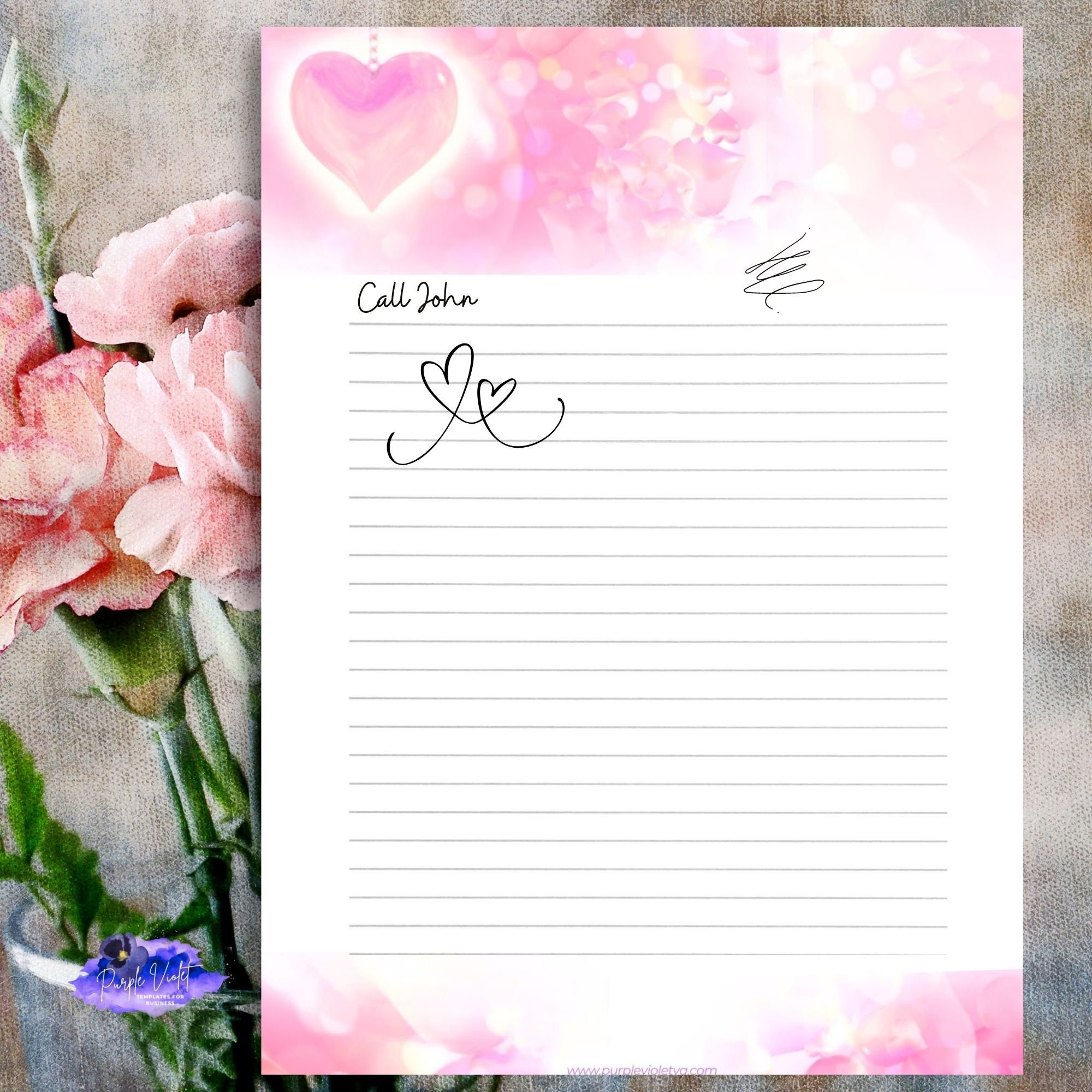 DIGITAL PAPER Pink Hearts Printable Stationery A4 Lined Paper Printable ...