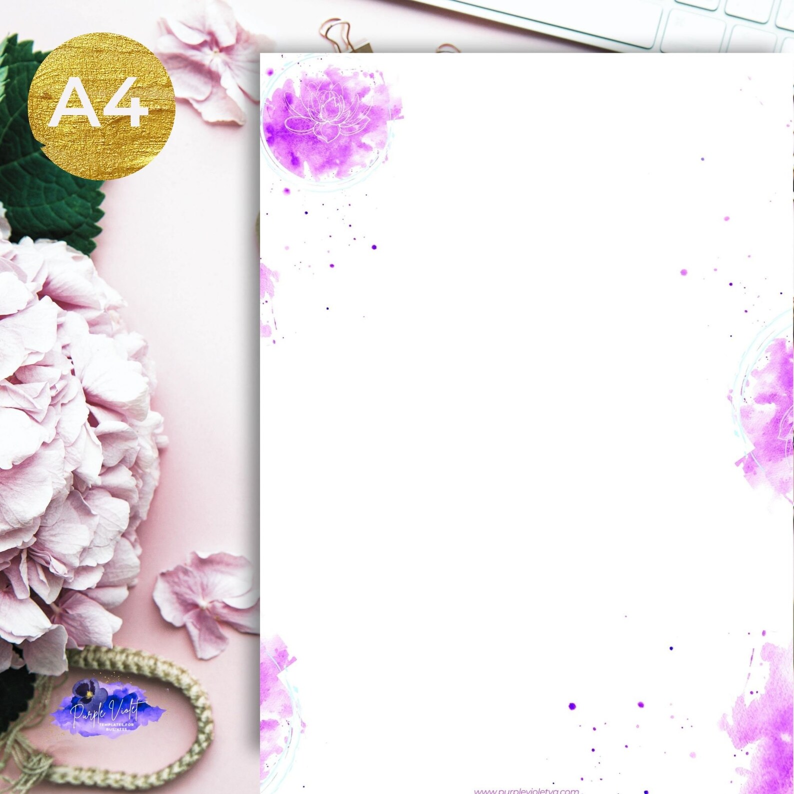 DIGITAL PAPER Pink Water Lily Printable Stationery A4 Lined Paper ...