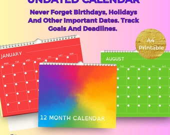 UNDATED Calendar,printable Calendar, Monthly Calendar, Monday Start ...