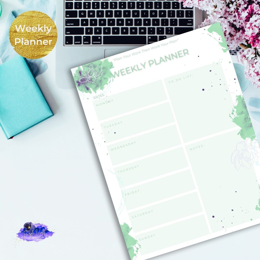 WEEKLY PLANNER Mint Water Lily Weekly Planner Weekly Planner Printable ...