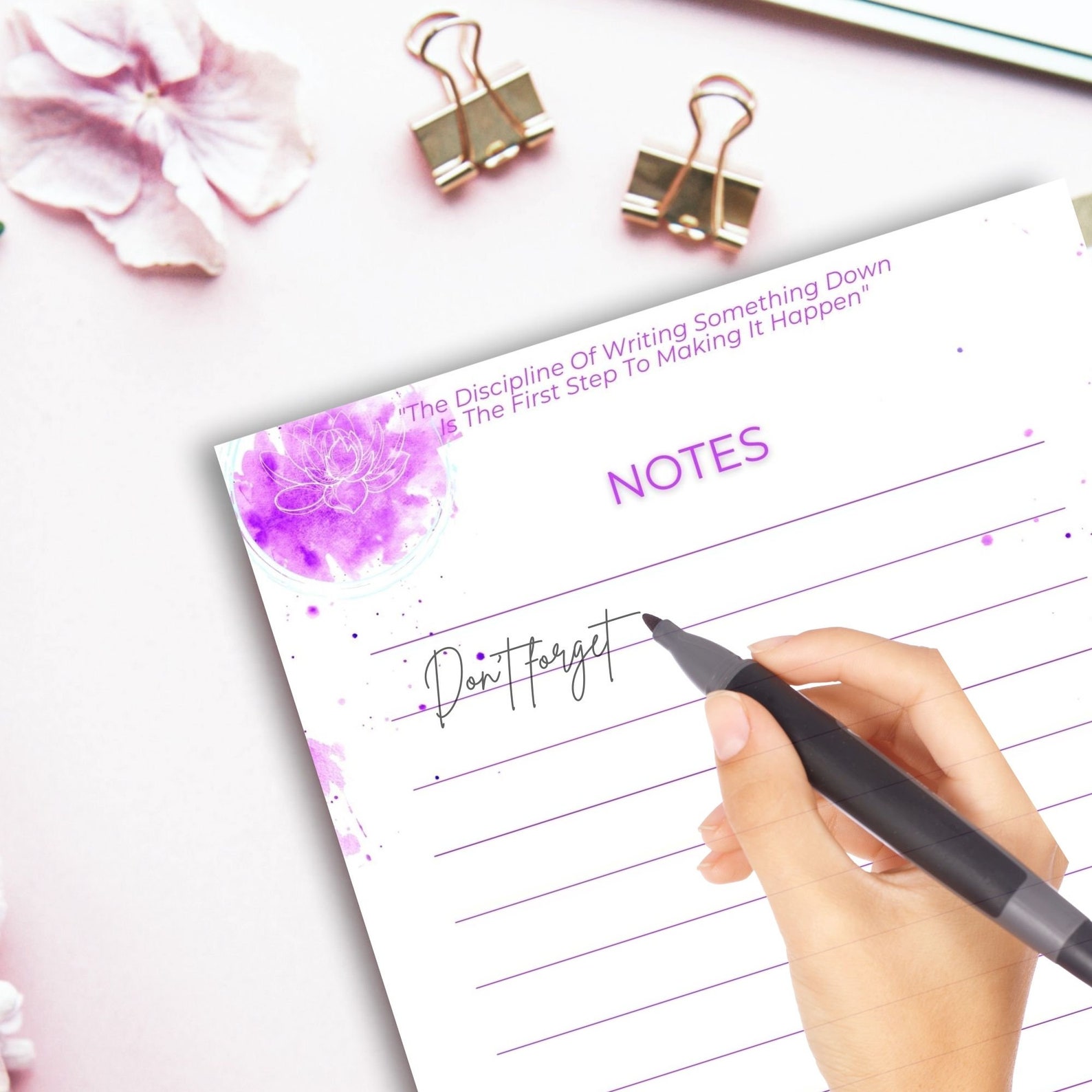 DIGITAL PAPER Pink Water Lily Printable Stationery A4 Lined Paper ...