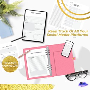 Pink, Digital Planner, SOCIAL MEDIA Planner, Content Calendar ...