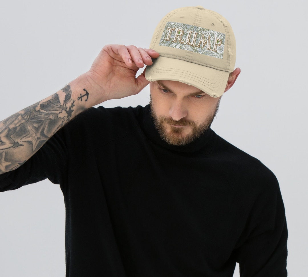 Oatmeal Trump Baseball Cap: Distressed Cotton With Gold Lettering - Etsy