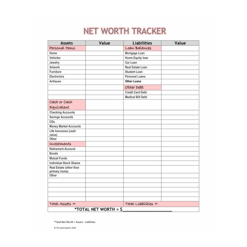 EASY Net Worth Tracker - Etsy