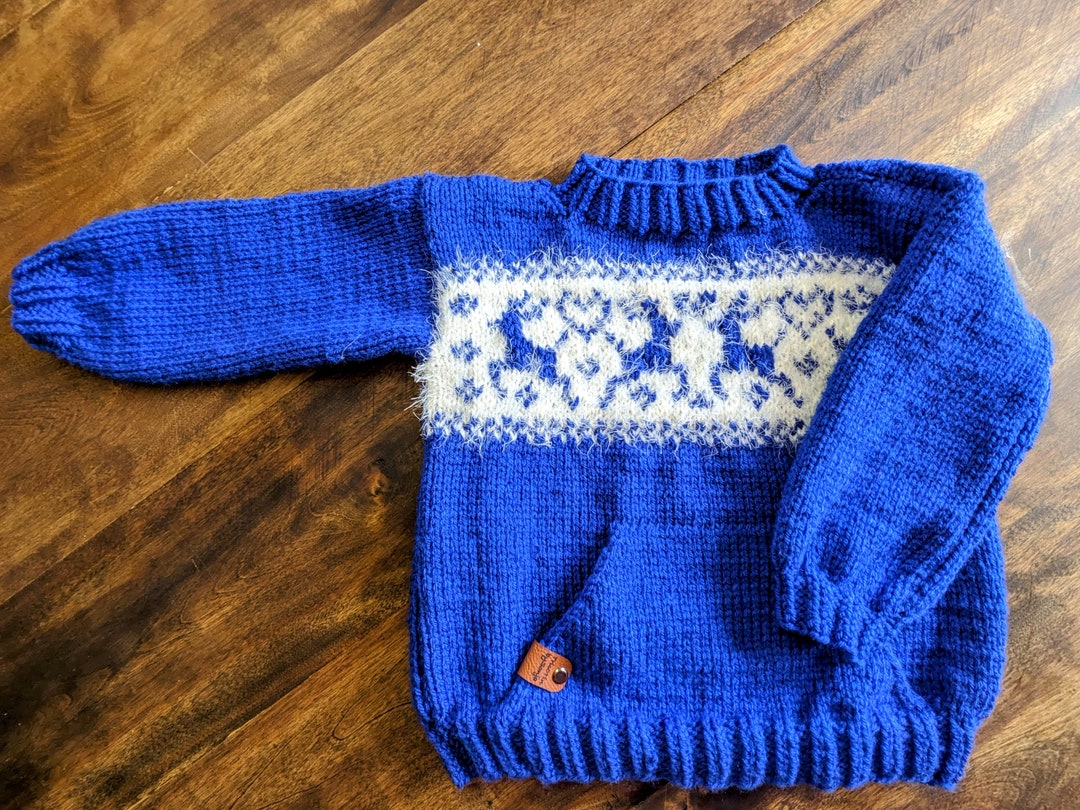 Hand Knit Royal Blue Christmas Sweater for Toddlers Reindeer - Etsy