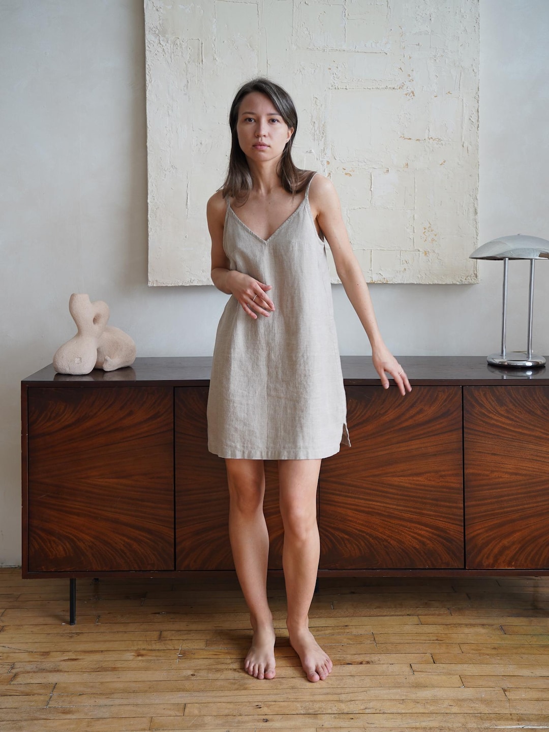 Linen Summer Mini Dress AVA, 100% Soft Washed Linen Loose Summer ...