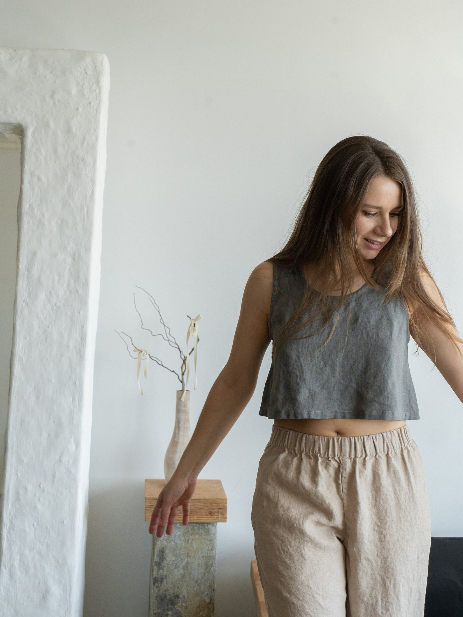 RUE 100% Linen Crop Tank Top for Women Simple Wide Straps - Etsy