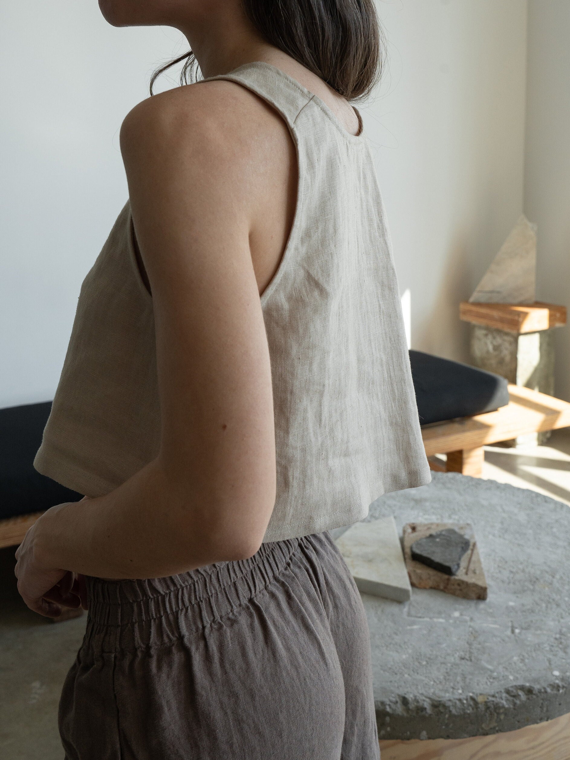 RUE 100% Linen Crop Tank Top for Women Simple Wide Straps - Etsy