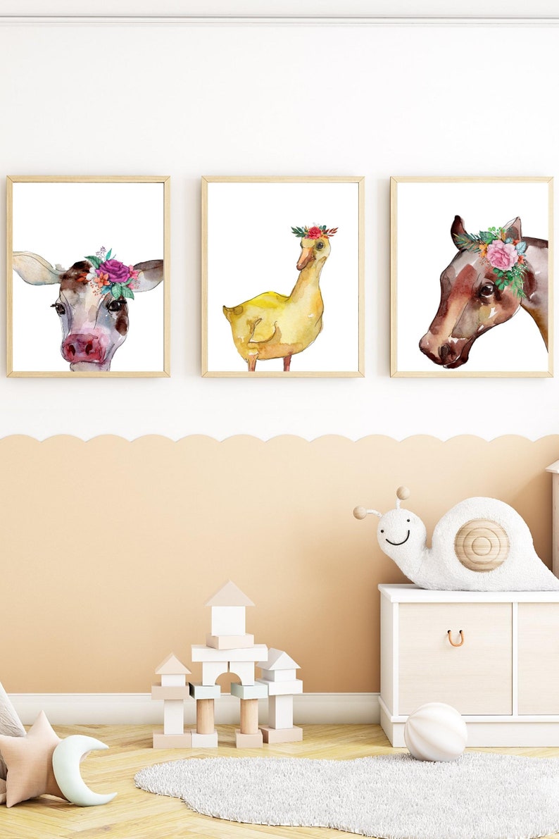 Farm Animal Wall Art Bundle, Farm Animal Print, Farm House Decor, Cute ...