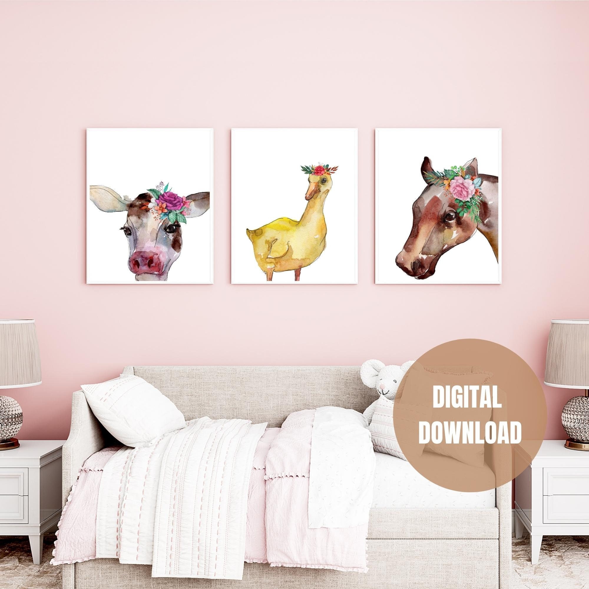 Farm Animal Wall Art Bundle, Farm Animal Print, Farm House Decor, Cute ...