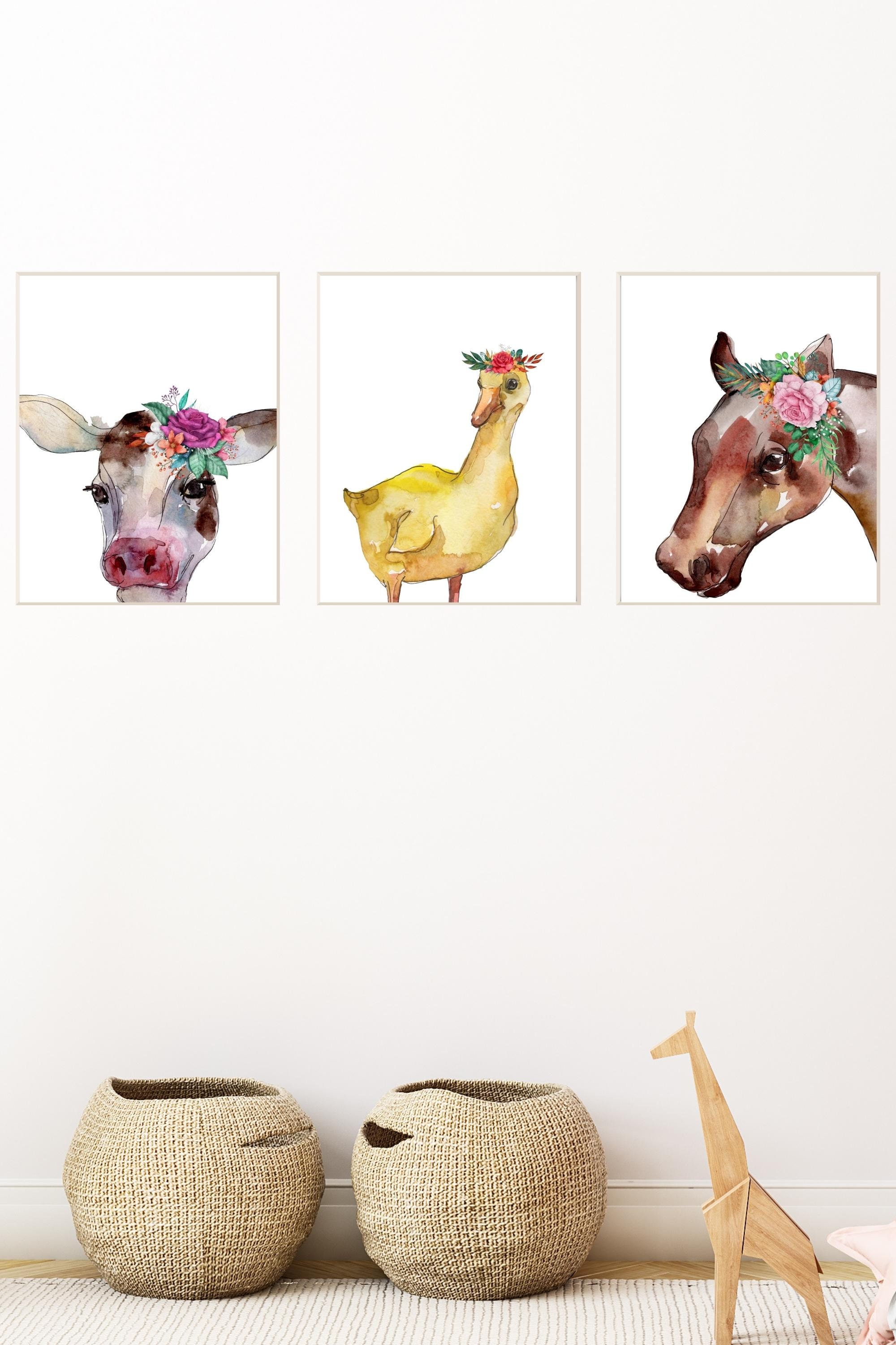 Farm Animal Wall Art Bundle, Farm Animal Print, Farm House Decor, Cute ...