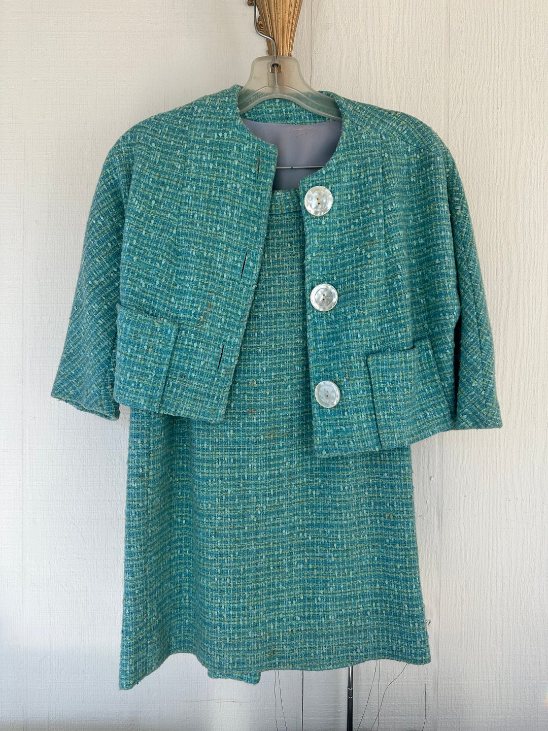 Vintage 1960s Blue Tweed Skirt Jacket Set - Etsy