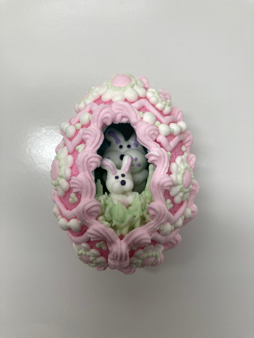 Bright Pink Panoramic Easter Egg Made of Sugar, Panoramic Sugar Egg With Bunny, Sugar Egg With ...