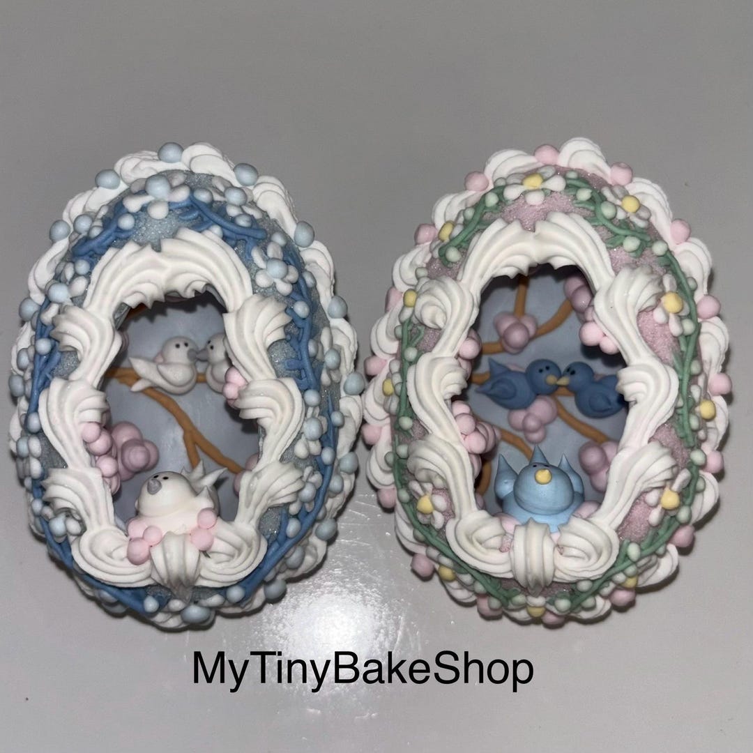 Large Panoramic Sugar Eggs With Bluebirds, Doves, Cherry Blossoms ...