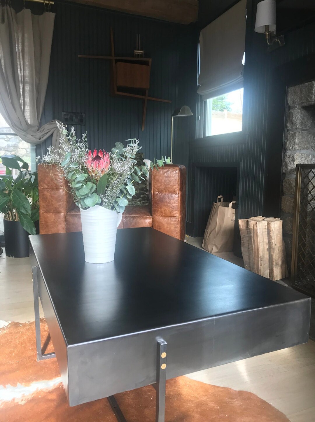 Unique Contemporary & Rustic Steel Rectangular Coffee Table Metal Table ...