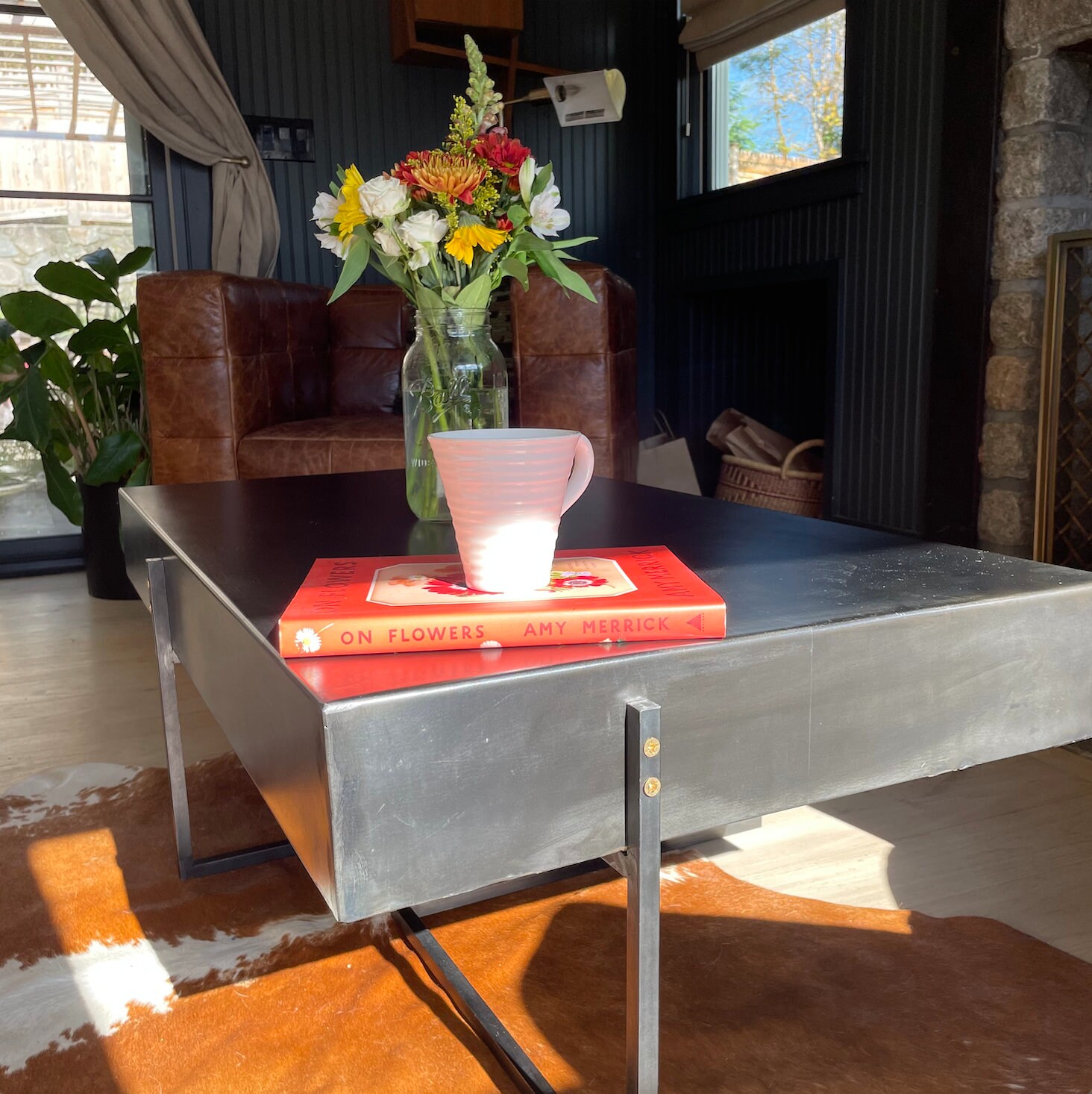 Unique Contemporary & Rustic Steel Rectangular Coffee Table Metal Table ...