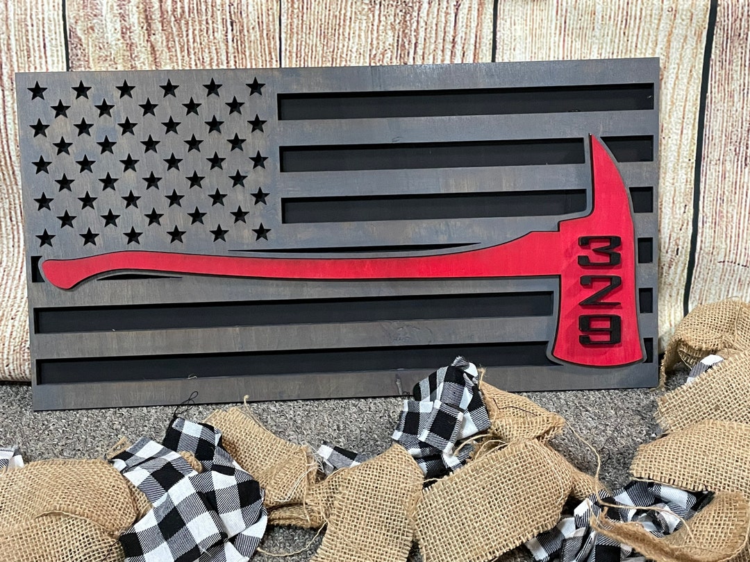 Red Line Axe Flag Firefighter Home Decor Firefighter Axe - Etsy