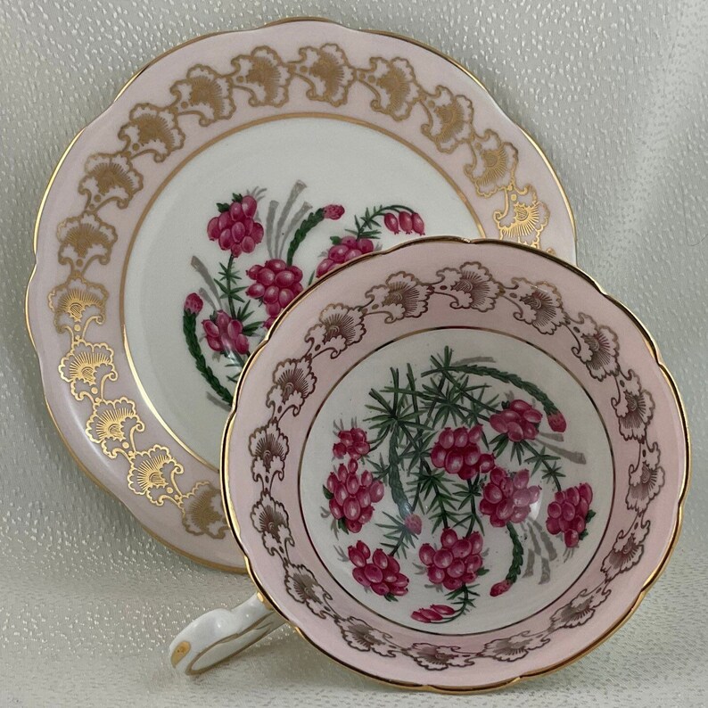 Pretty and Striking Pink EB Foley Teacup and Saucer Duo Embellished ...