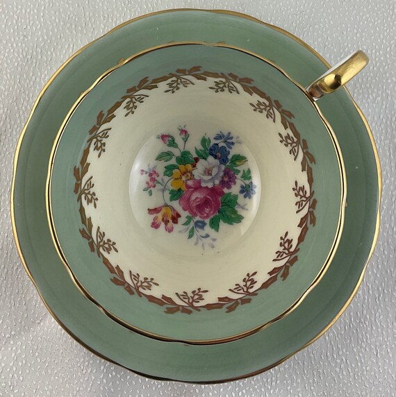 Pretty Sage Green Aynsley Teacup and Saucer Embellished With - Etsy
