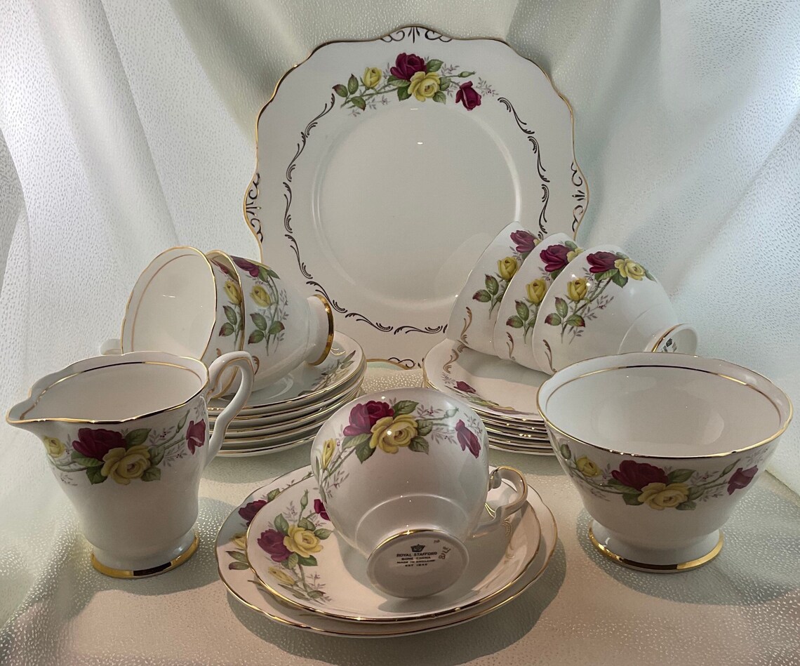 Royal Stafford Summer Day Tea Set: Trios, Cake Plate, Cream and Sugar ...