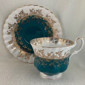 Royal Albert Regal Series Montrose Shaped Teacup and Saucer Duo Teal or ...