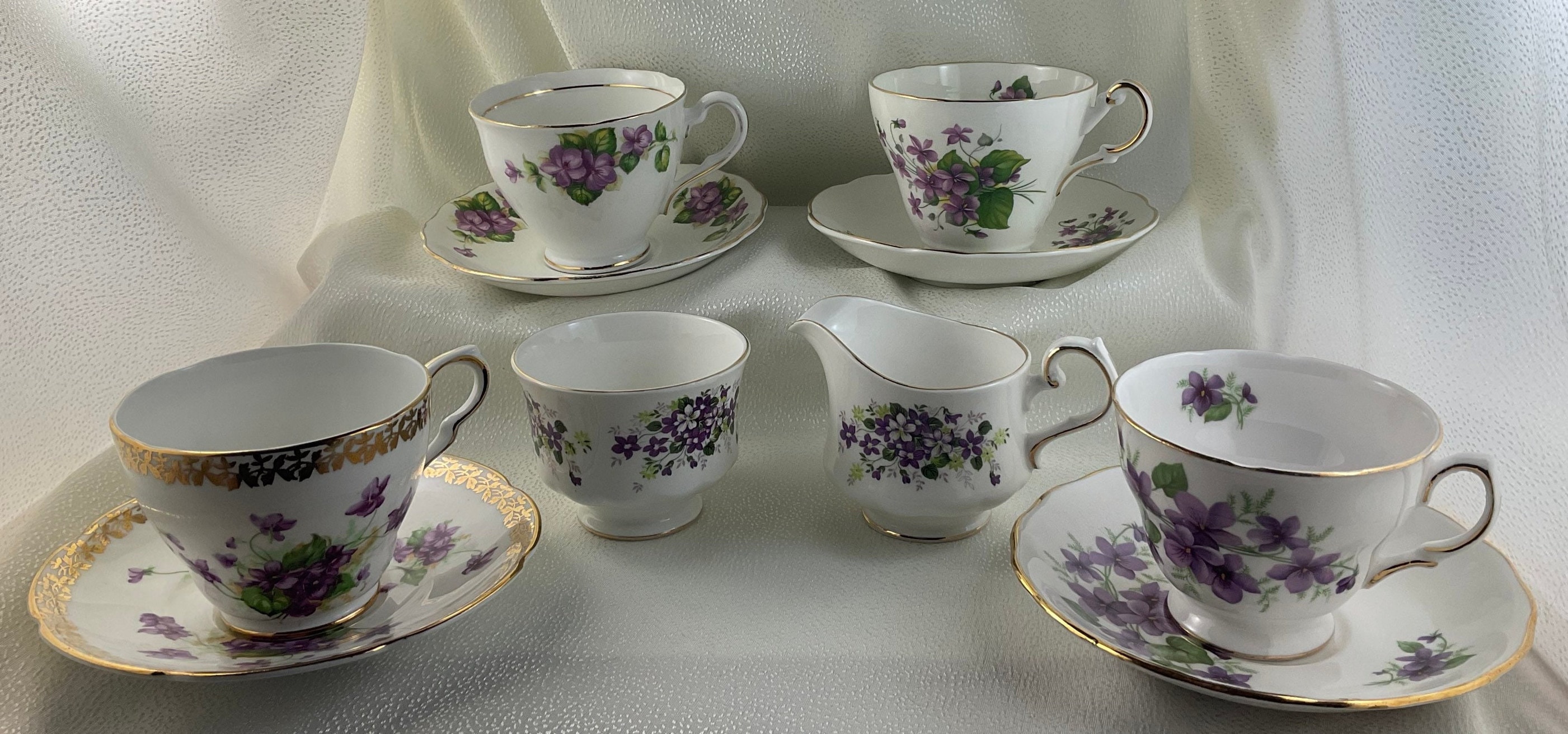 10 Pc Mix'n Match Purple-themed Tea Set/teacup Duos by Colclough, Royal ...