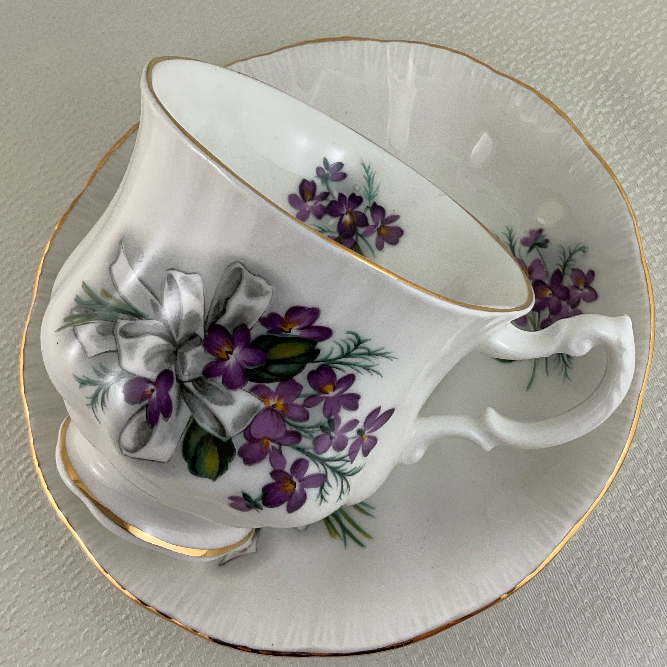 Pretty Purple Flower and Bow Paragon Teacup and Saucer Duo - Etsy