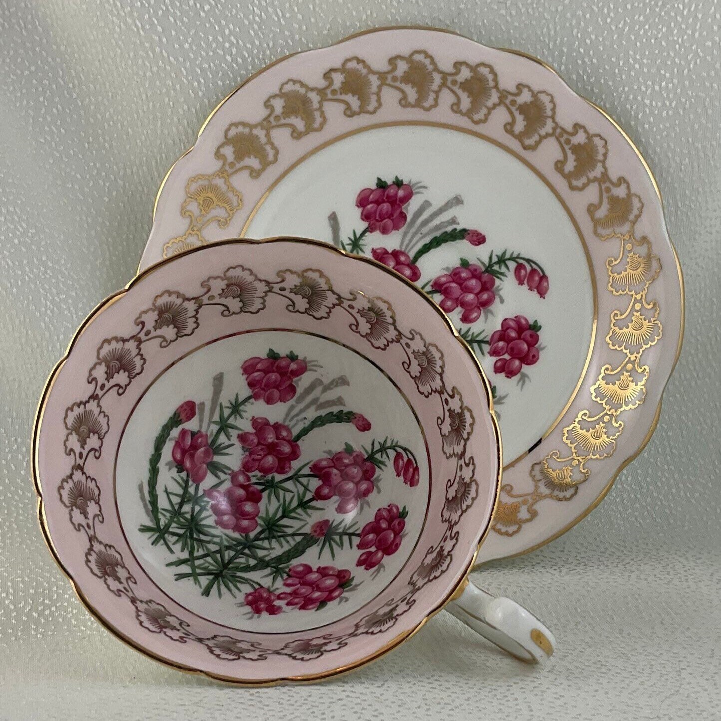 Pretty and Striking Pink EB Foley Teacup and Saucer Duo Embellished ...