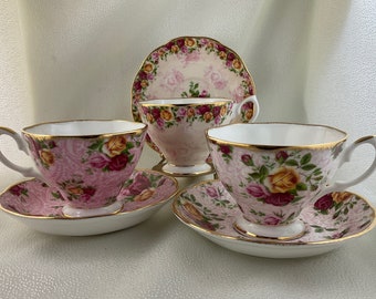 Royal Albert Old Country Roses Dusky Pink Lace Chintz Teacup and Saucer ...