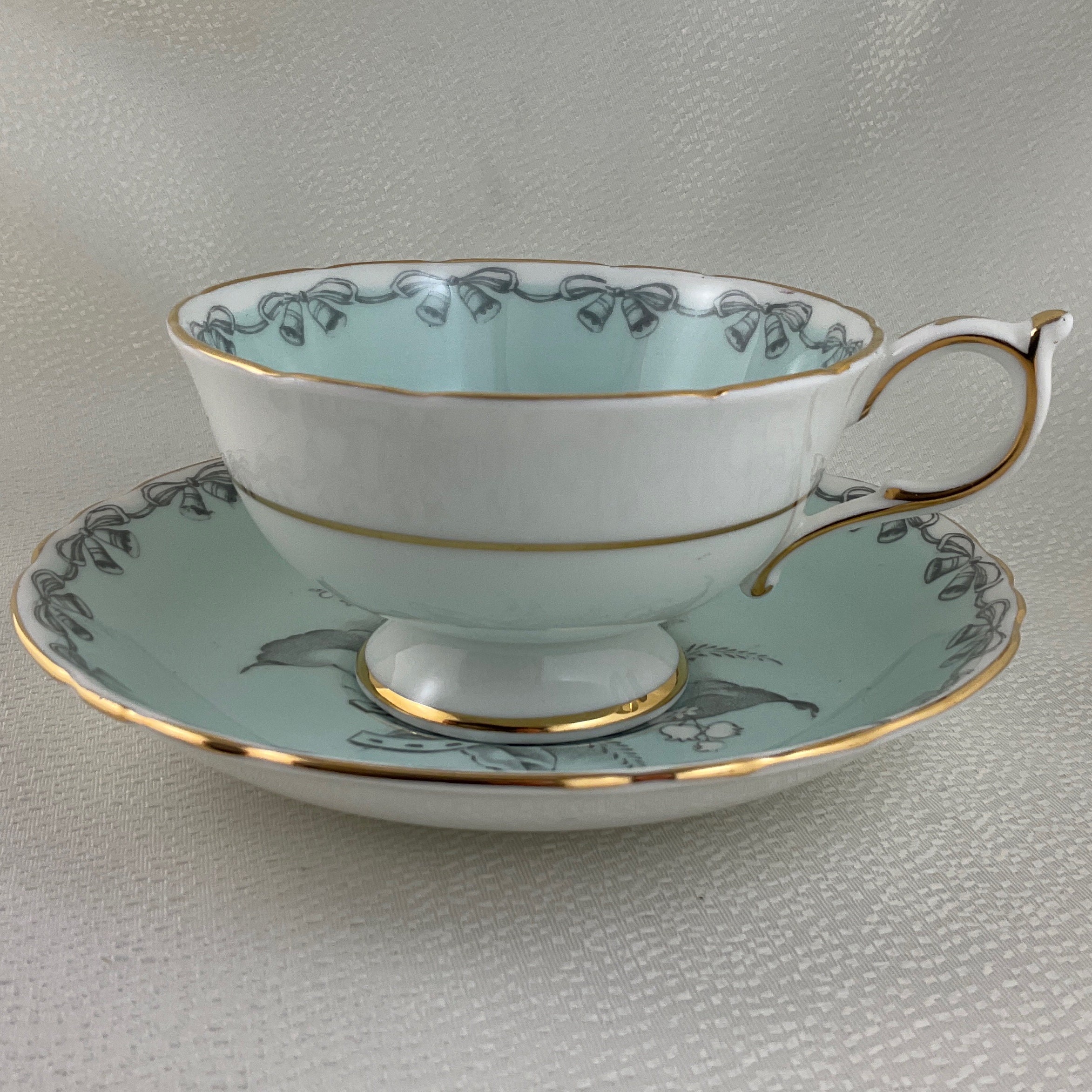 Soft Baby Blue Double Warrant Paragon Cup and Saucer Duo Decorated With ...
