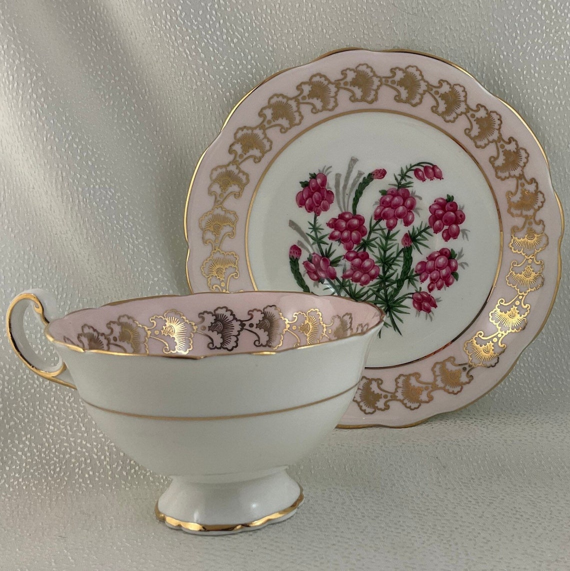 Pretty and Striking Pink EB Foley Teacup and Saucer Duo Embellished ...