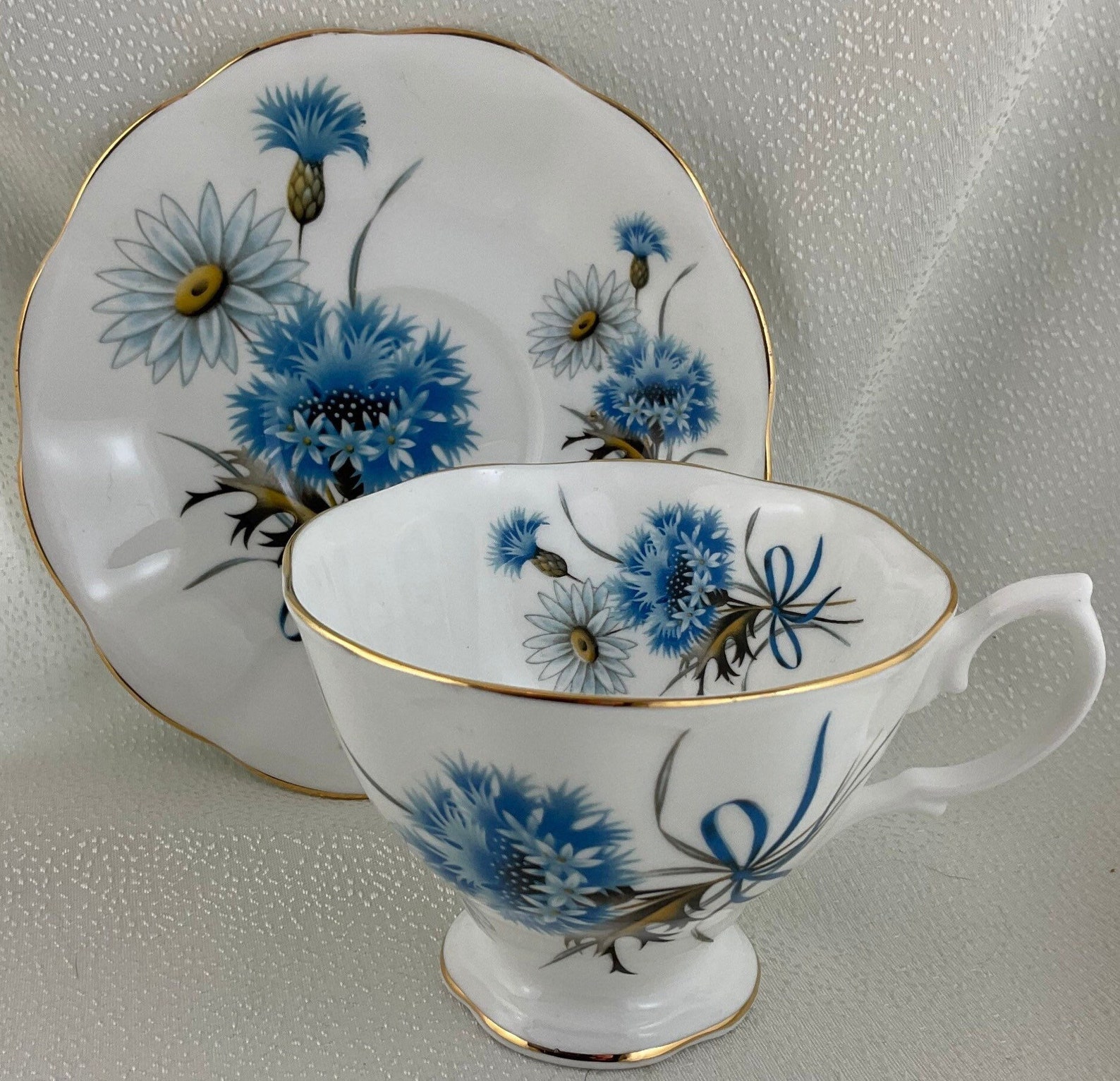 Pretty Royal Albert Teacup and Saucer Duo Adorned With Blue Cornflowers ...