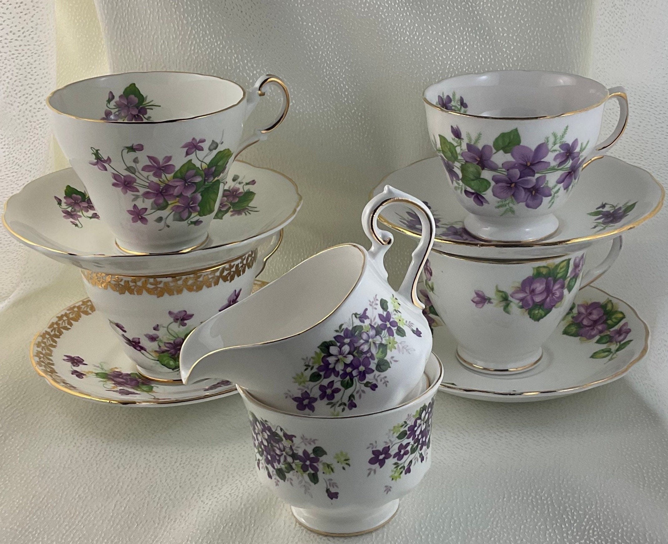 10 Pc Mix'n Match Purple-themed Tea Set/teacup Duos by Colclough, Royal ...