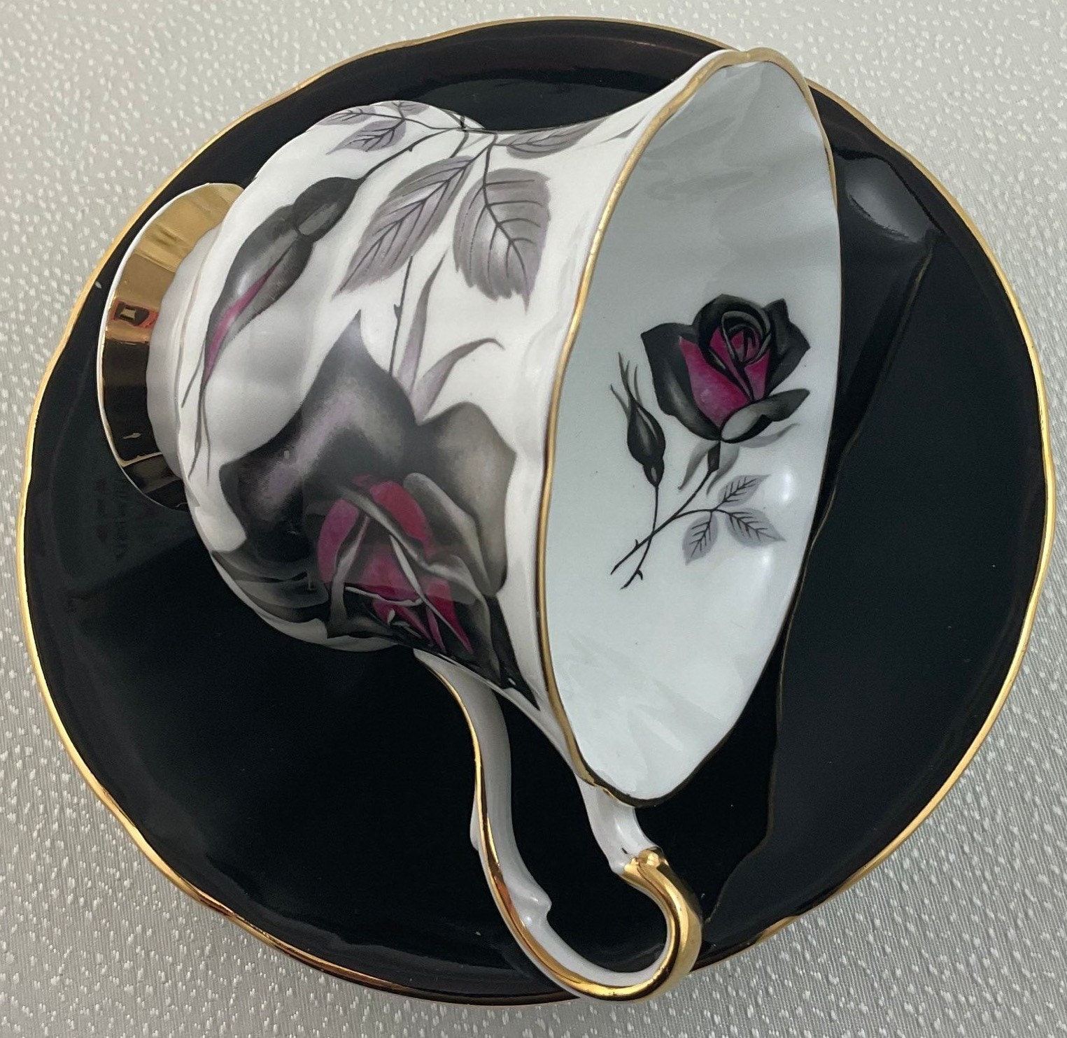 Windsor Gothic Rose Teacup and Black Saucer Duo - Etsy