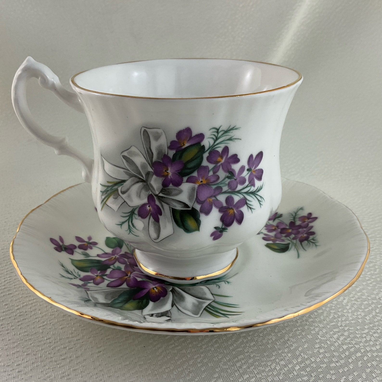 Pretty Purple Flower and Bow Paragon Teacup and Saucer Duo - Etsy