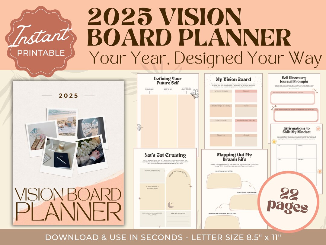 2025 Vision Board Planner: Printable Goal Setting Workbook (digital ...