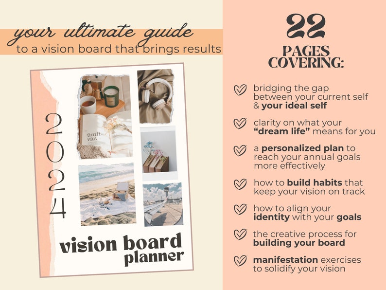 Vision Board Planner 2024, Printable Journal Pages, Manifestation ...