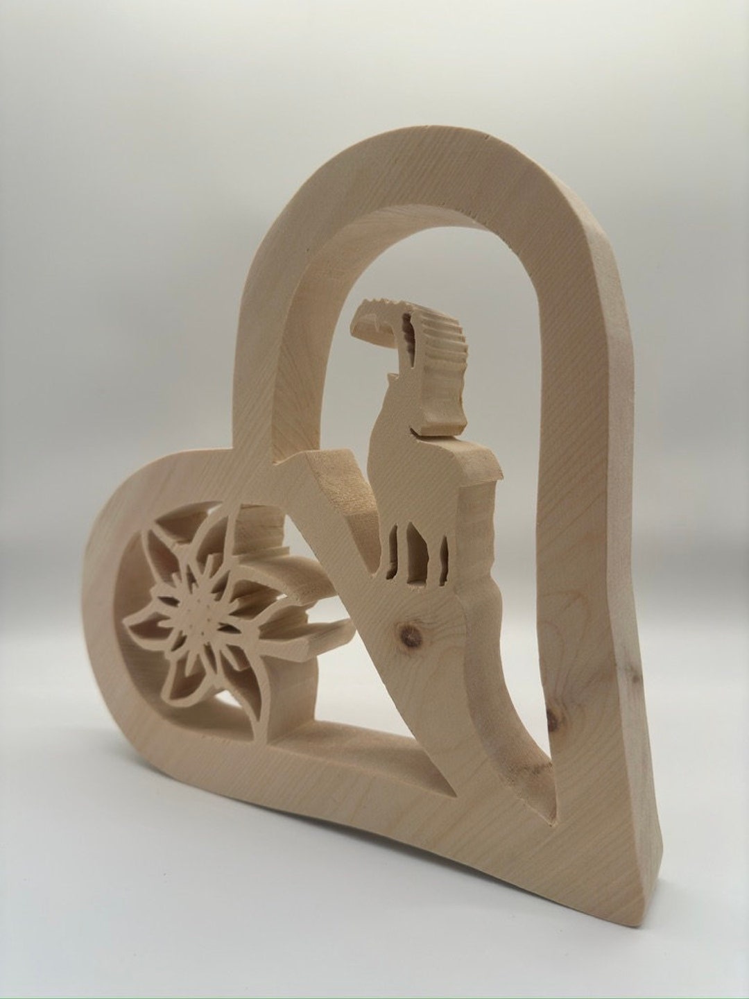 Stone Pine Heart With Ibex and Edelweiss, 30 Cm High, Tyrolean Stone ...